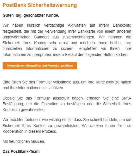 Postbank Phishing ⚠️ Fake Mails & Fake SMS [2025]